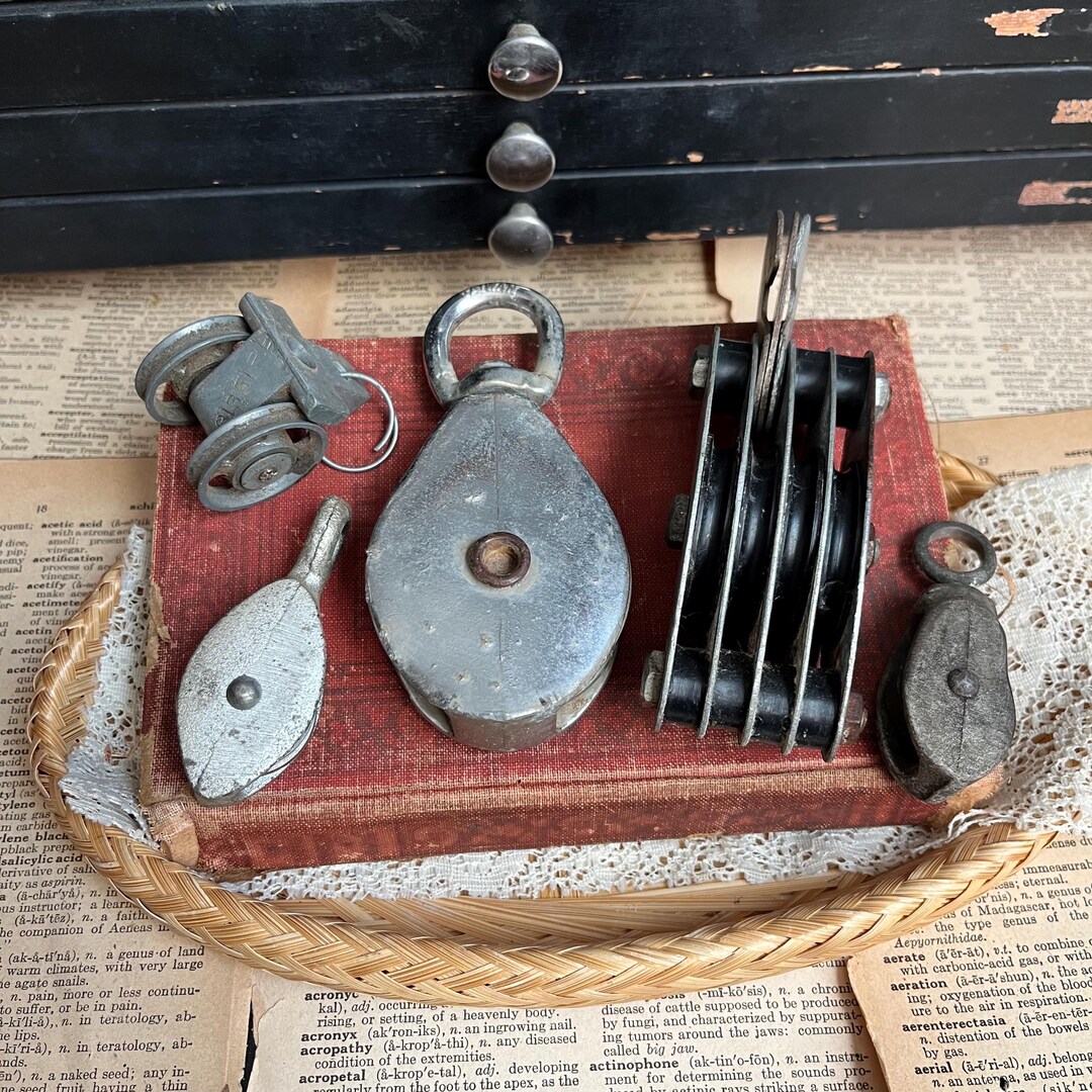Collection of 5 Vintage Pulleys Cast Iron Unique Farm Tool Display ...