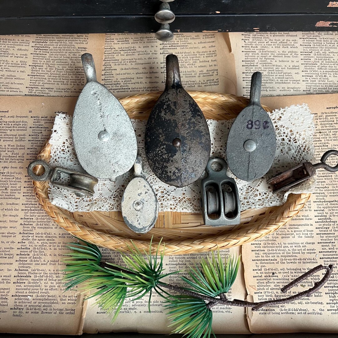 Collection of 7 Vintage Pulleys Cast Iron Unique Farm Tool Display ...