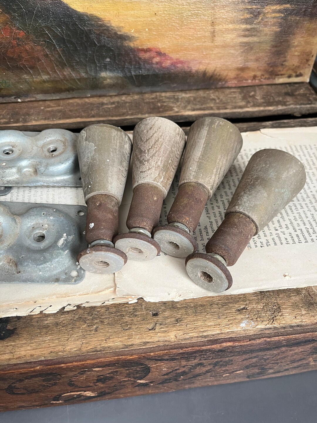 Set of Four Mid Century Wooden Table Legs Round Tapered Vintage Table ...