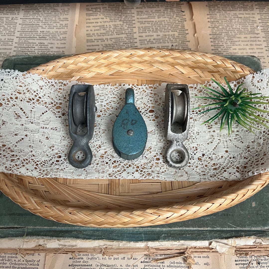 Collection of 3 Vintage Pulleys Cast Iron Unique Farm Tool Display ...