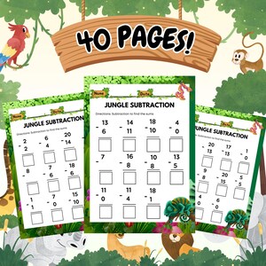 Jungle Subtraction Worksheets | 40 Pages + Answer Key | Printable Math ...