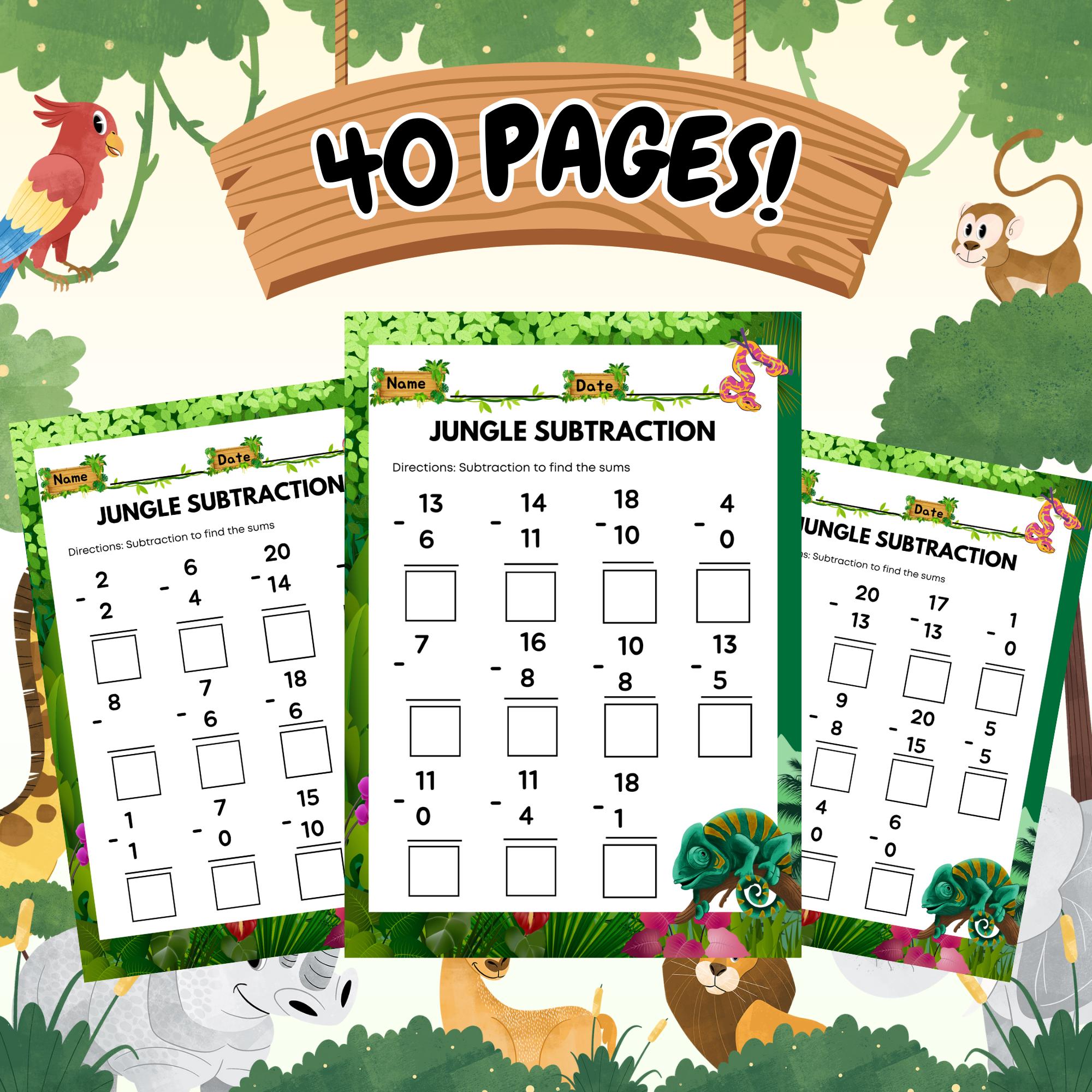 Jungle Subtraction Worksheets | 40 Pages + Answer Key | Printable Math ...