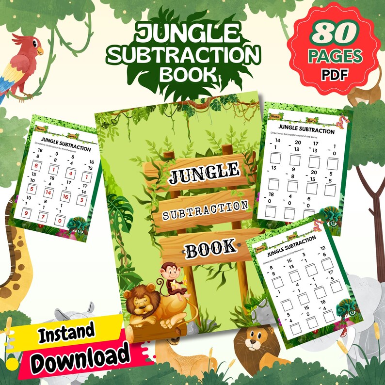 Jungle Subtraction Worksheets | 40 Pages + Answer Key | Printable Math ...