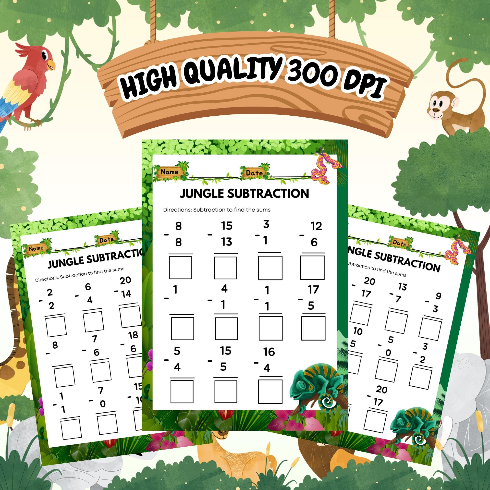 Jungle Subtraction Worksheets | 40 Pages + Answer Key | Printable Math ...