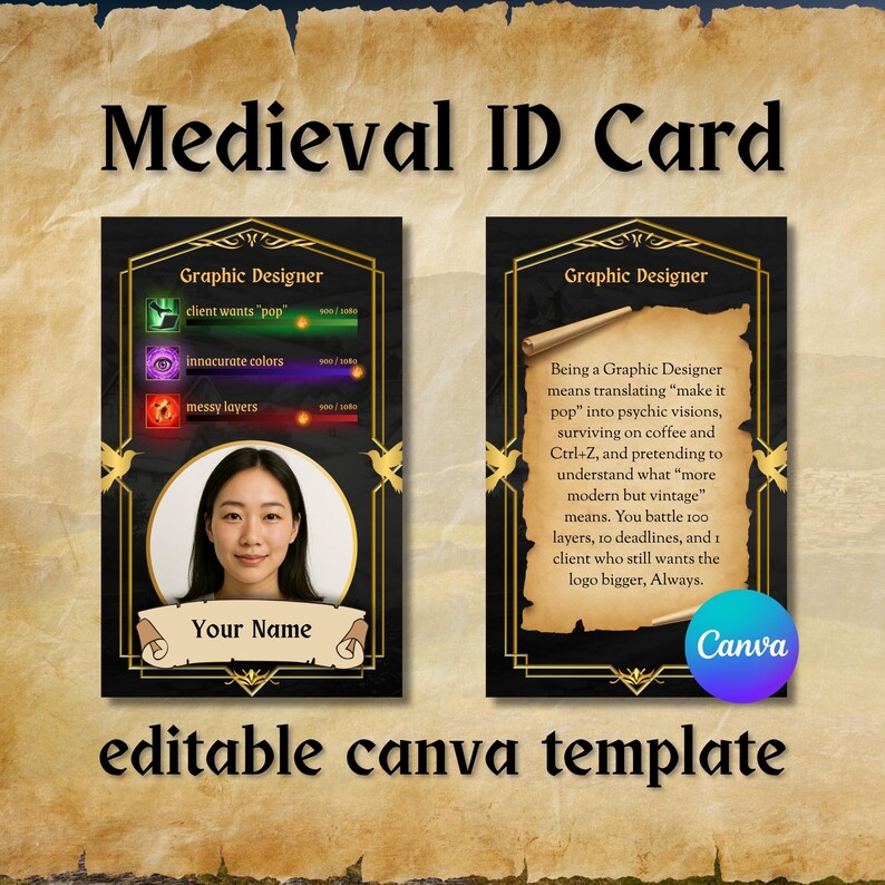 Editable Medieval Style Graphic Designer ID Card Template | Graphic ...