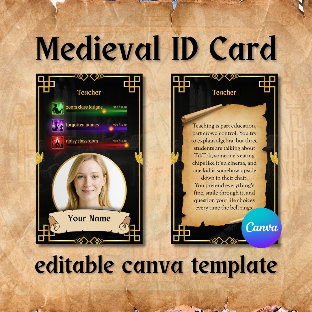 Editable Medieval ID Card Template: Fantasy Character Cosplay (canva ...