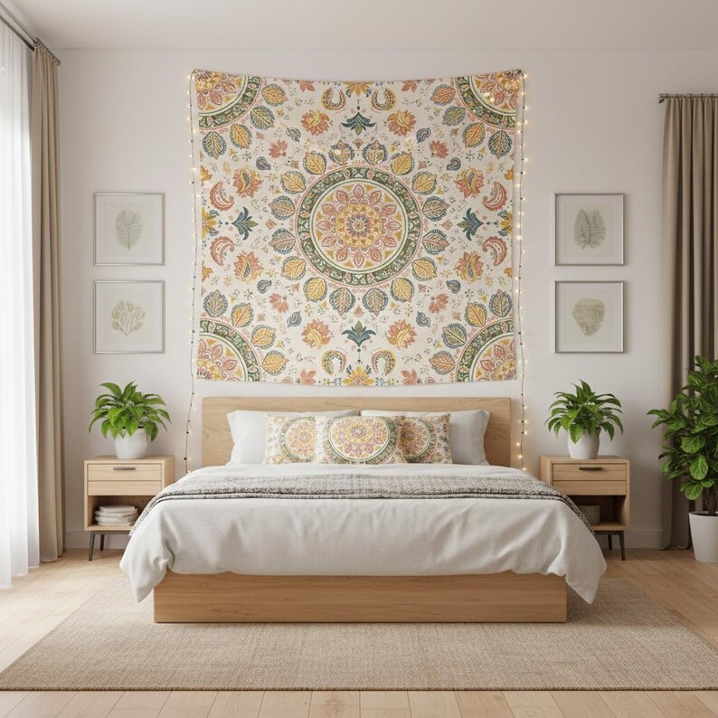 Vintage Boho Mandala Wall Tapestry | Ethnic Floral Pattern Wall Hanging ...