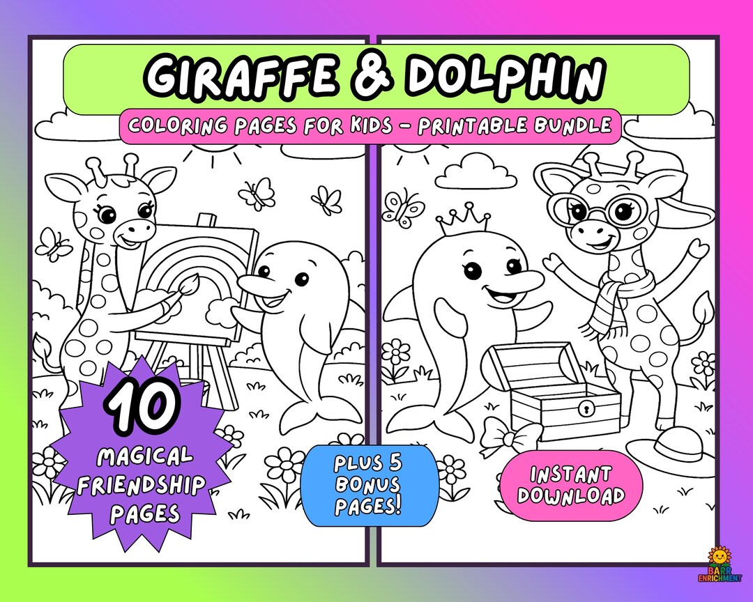 Giraffe & Dolphin Coloring Pages - 15 Printable Oddball Besties for ...