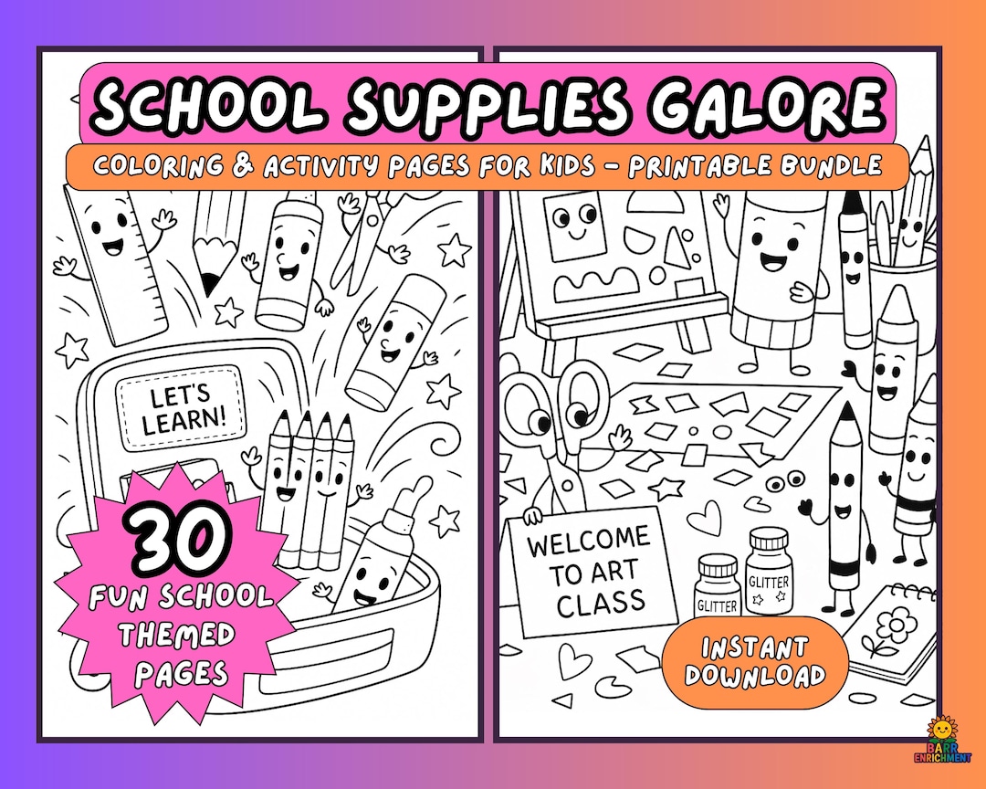 School Supplies Coloring Pages for Kids - 30 Printable Sheets With ...