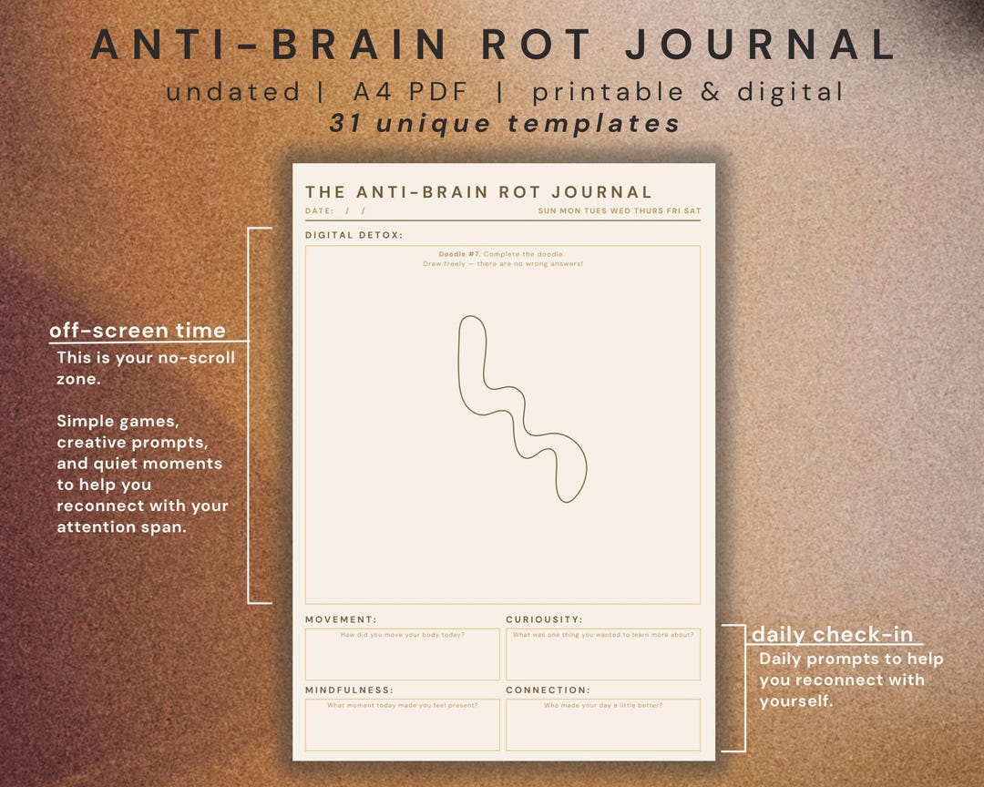 Hojicha Anti-brain Rot Digital Journal 31-day Self-care & Mindfulness ...