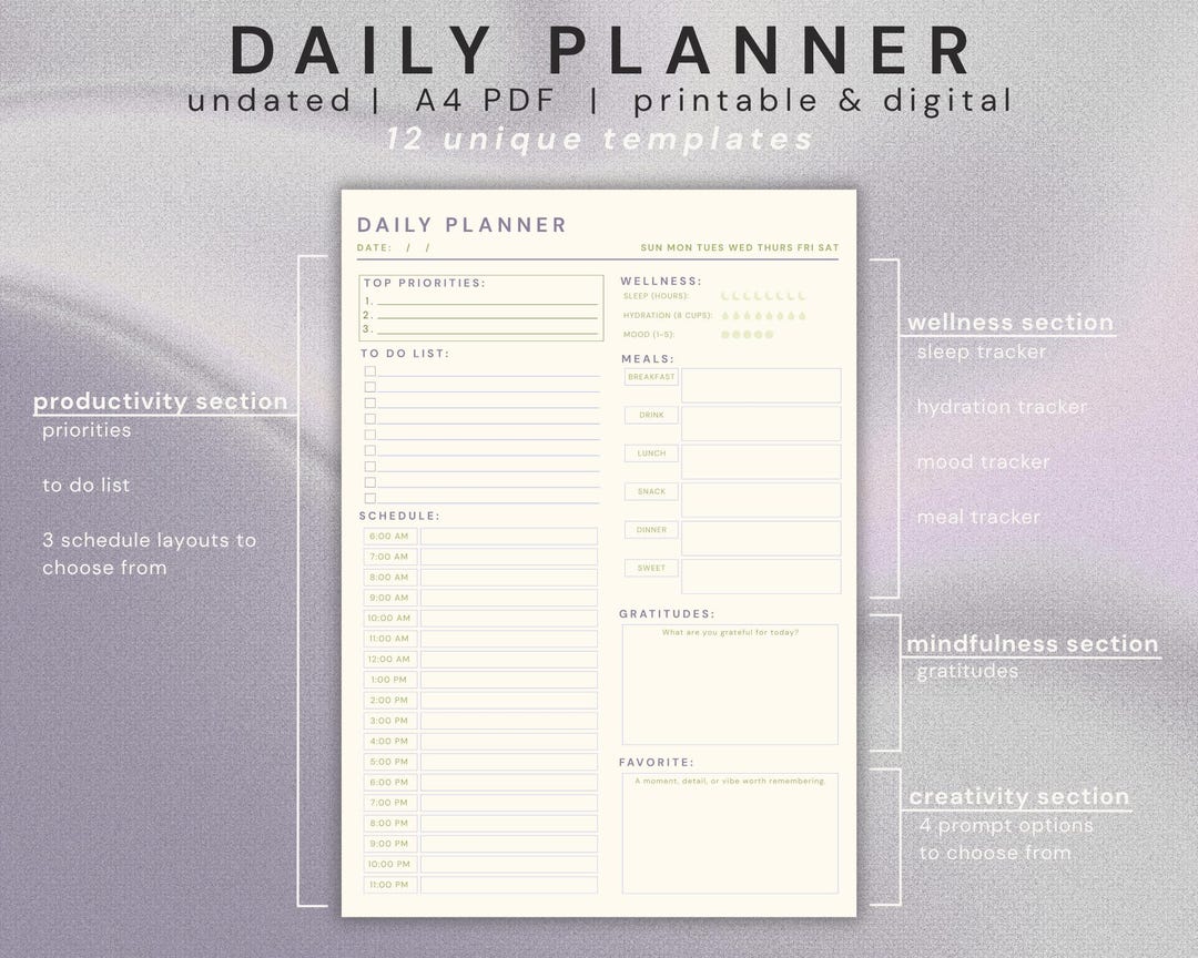 Lavender Digital Daily Planner Printable Undated PDF PNG Goodnotes ...