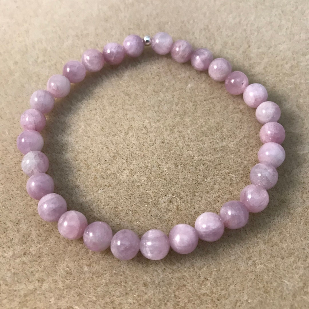 Kunzite Bracelet, 6mm Beaded Bracelet, Genuine Gemstone Stretch ...