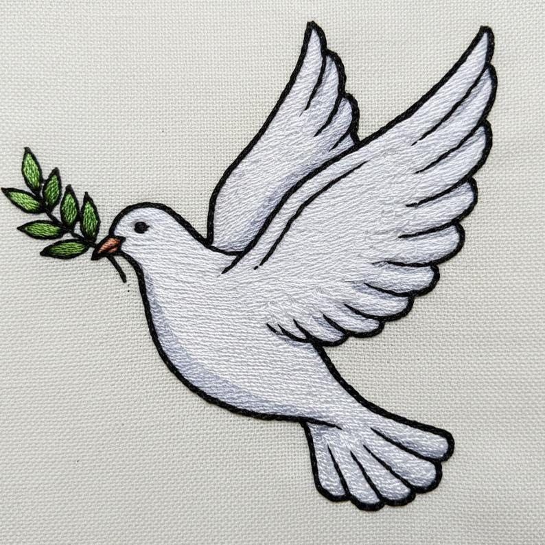 Christian Dove Embroidery Design With Olive Branch, Peace Symbol Bird ...