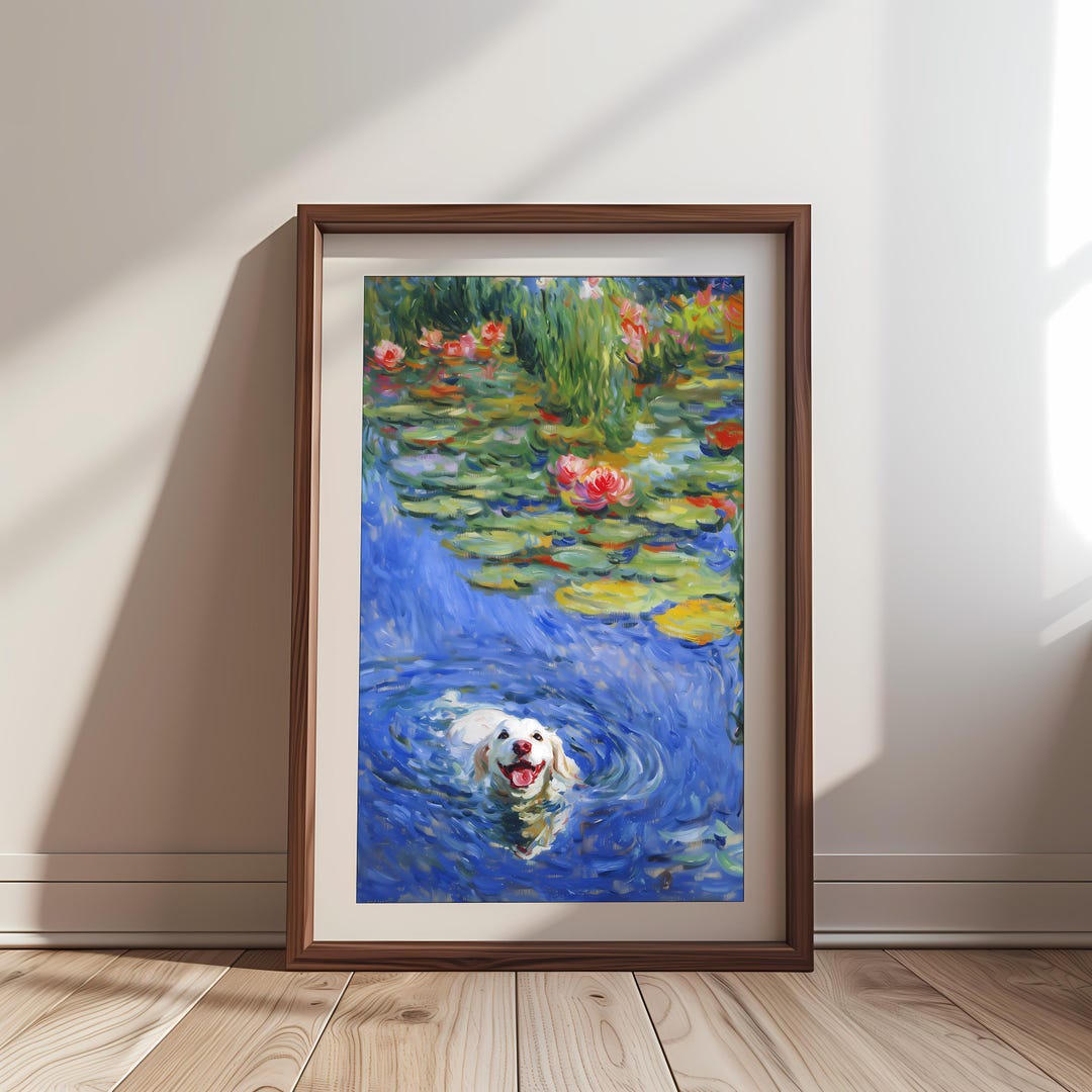 Monet Dog Print, Funny Labrador Art, Water Lily Wall Decor, Whimsical ...
