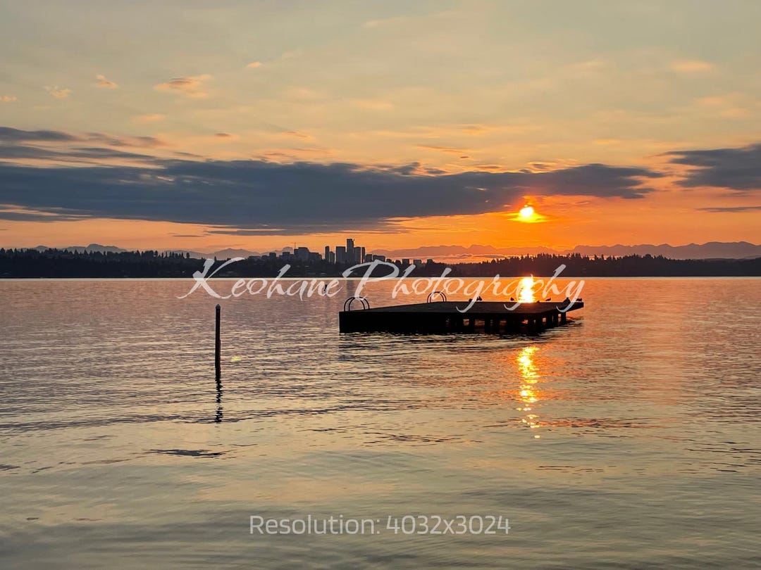 Bellevue Skyline Sunrise Digital Print — Madrona Park Beach Wall Art ...