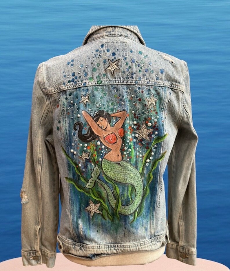 Vintage Design Handpainted Mermaid Siren One of a Kind Denim Jean ...
