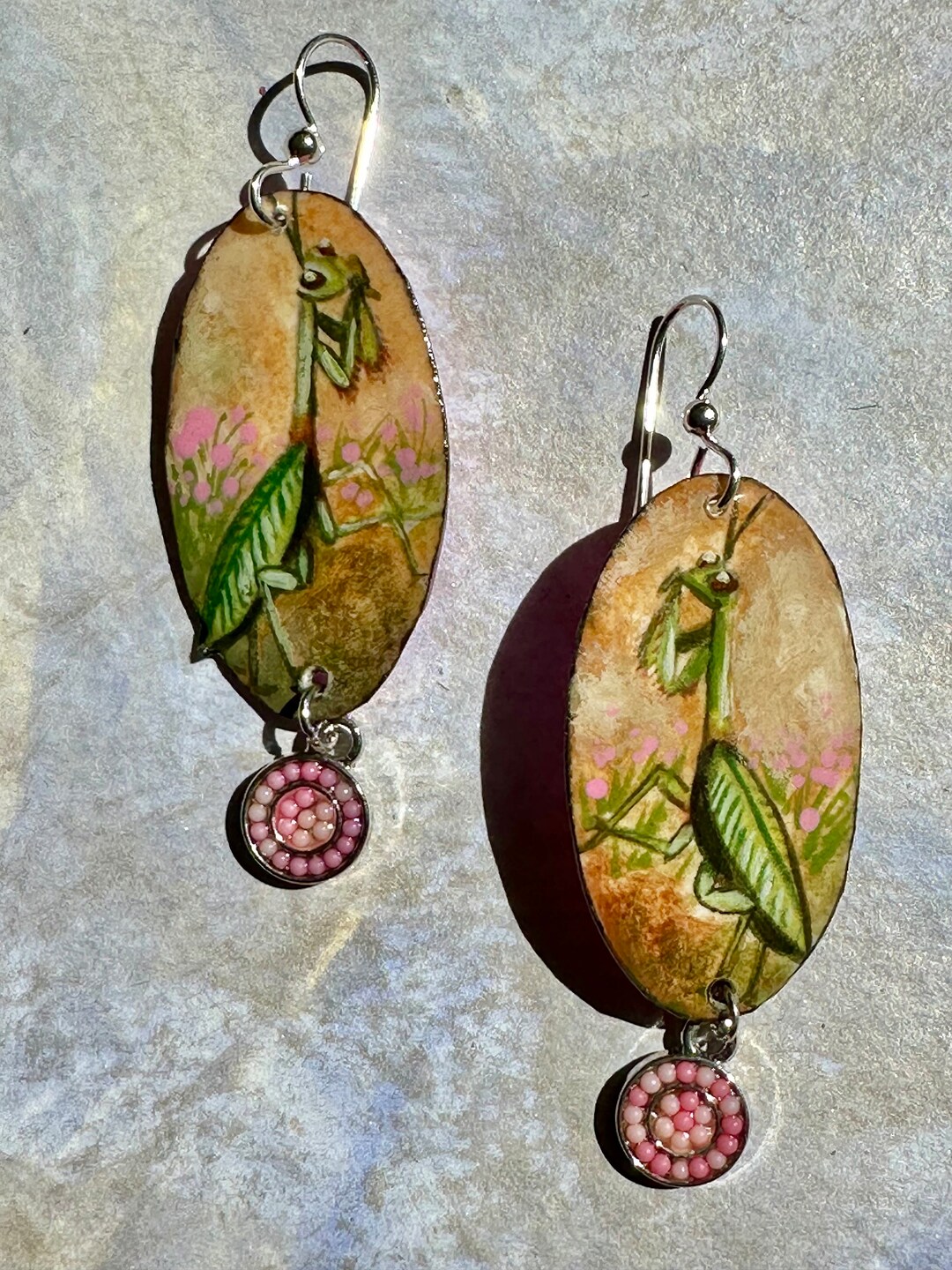Praying Mantis Original Handpainted Earrings Sterling Wires Wildlife ...