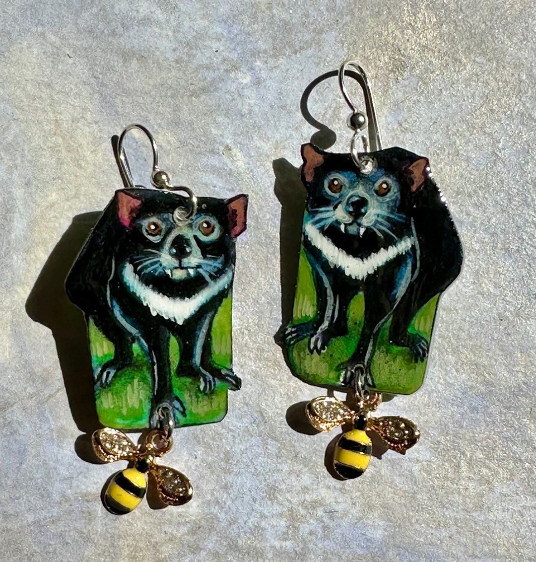 Tasmanian Devil Tazzi Original Handpainted Earrings Sterling Wires ...