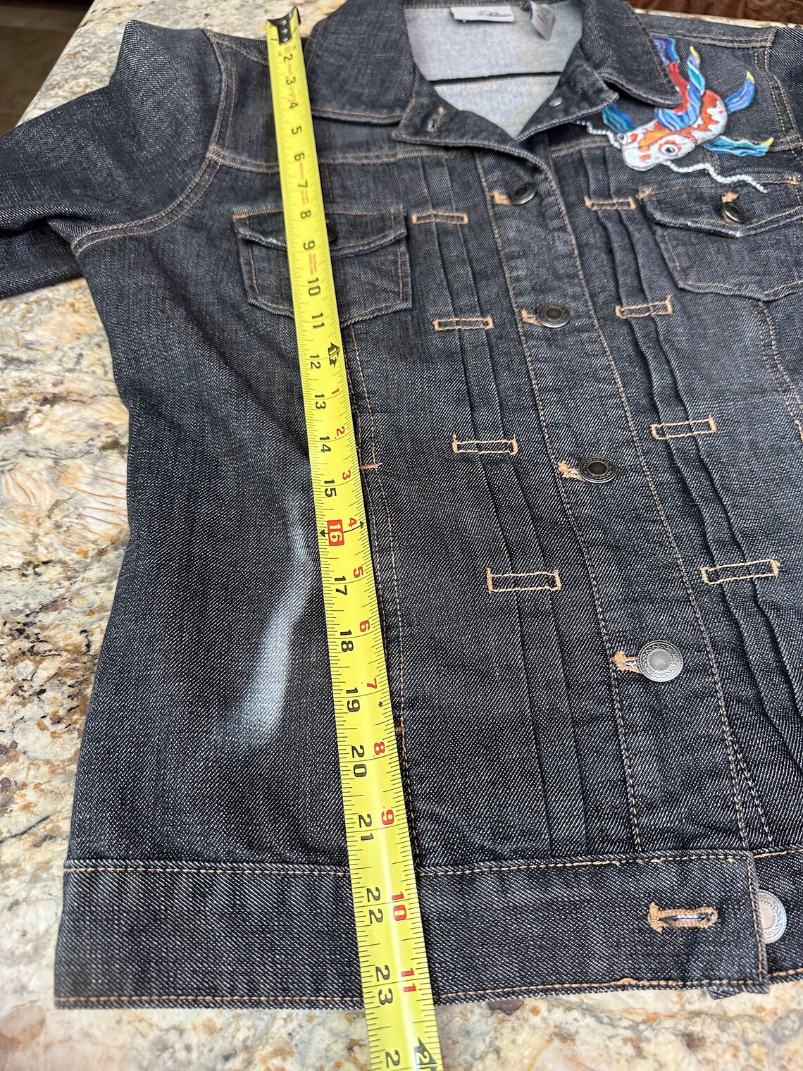 Chico’s Black Denim Sz 1 (8) Handpainted W Great Detail Two KOI Fish ...