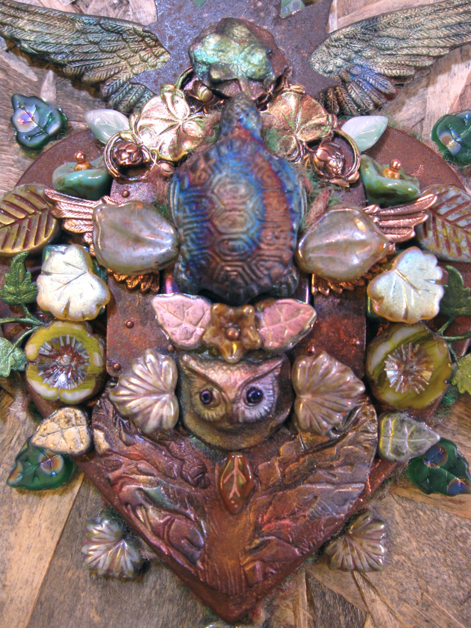 Heart Owl Turtle Buddha Totem Shield - Mixed Media Assemblage - Etsy