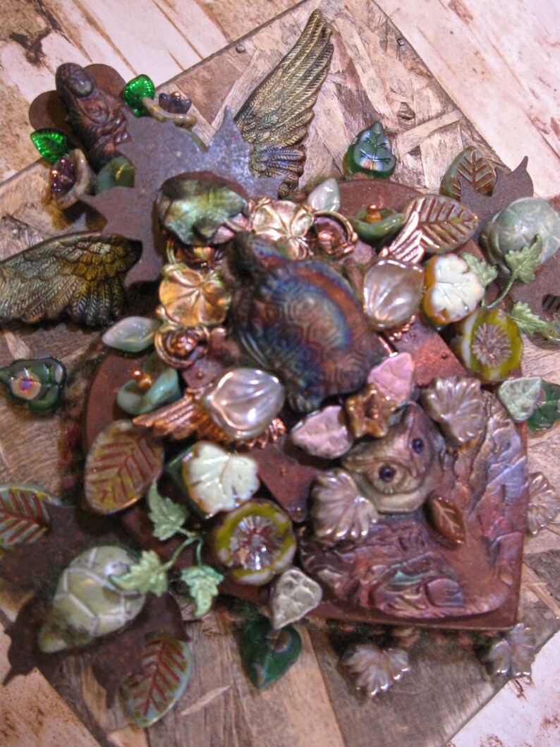 Heart Owl Turtle Buddha Totem Shield - Mixed Media Assemblage - Etsy