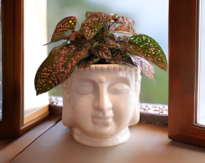 Porcelain Buddha Head Planter, Patio Decor, Spring Home Decor, Plant ...