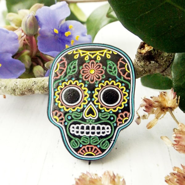 Sugar Skull Pin - Etsy