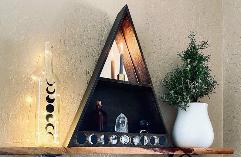 Moon Phase Altar Shelf - Altar Decor, Moon Decor, Mirrored Shelf ...
