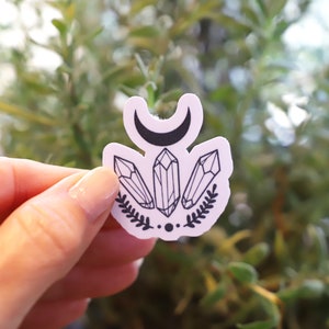 Moon and Crystal Sticker Pack (6pcs), Witchy Stickers, Black and White ...