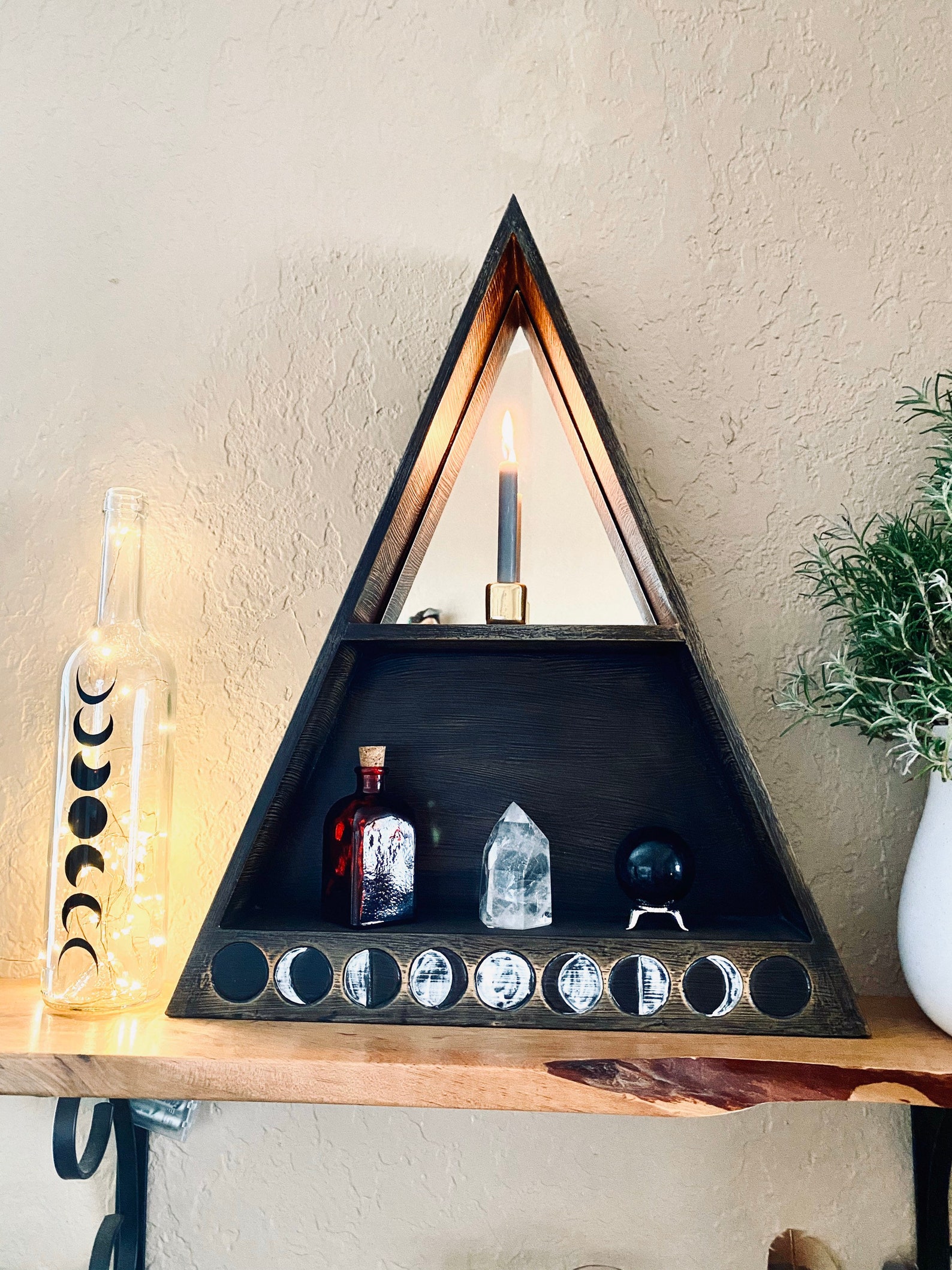 Moon Phase Altar Shelf - Altar Decor, Moon Decor, Mirrored Shelf ...
