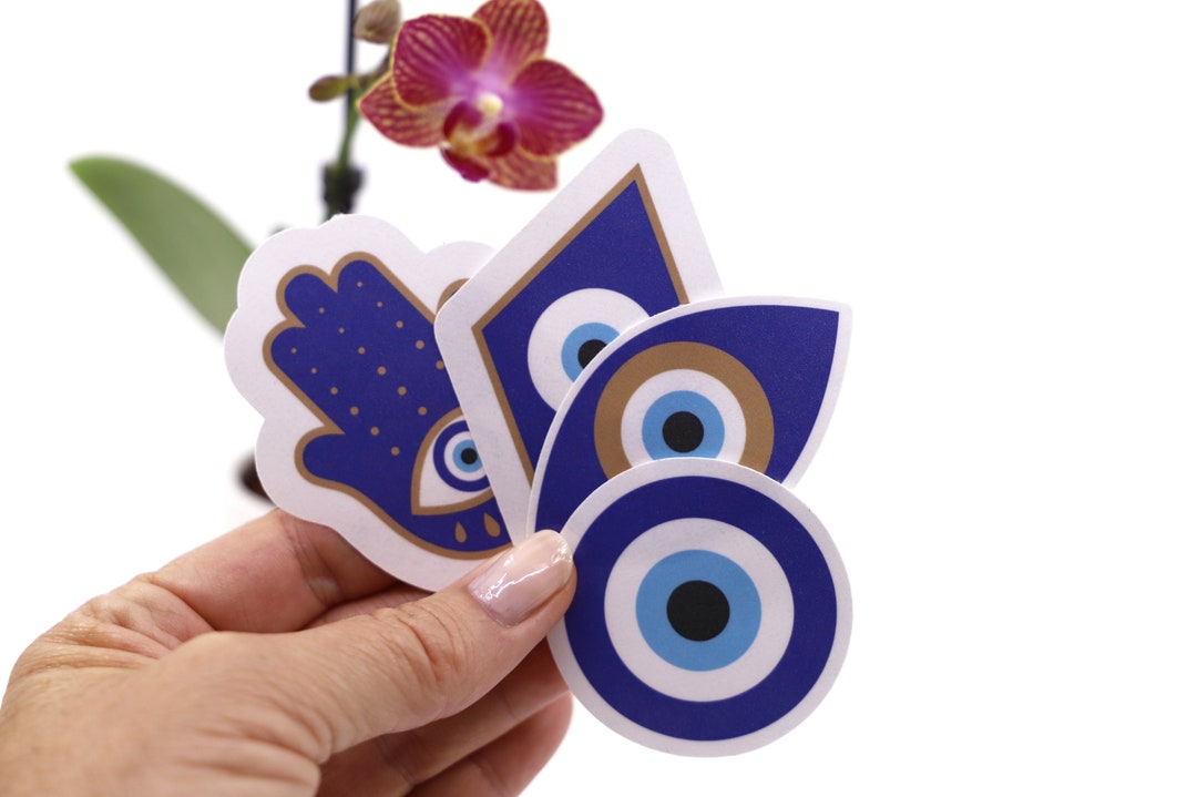Blue Evil Eye Sticker Pack (4pcs), Protection Amulet, Laptop, Journal ...