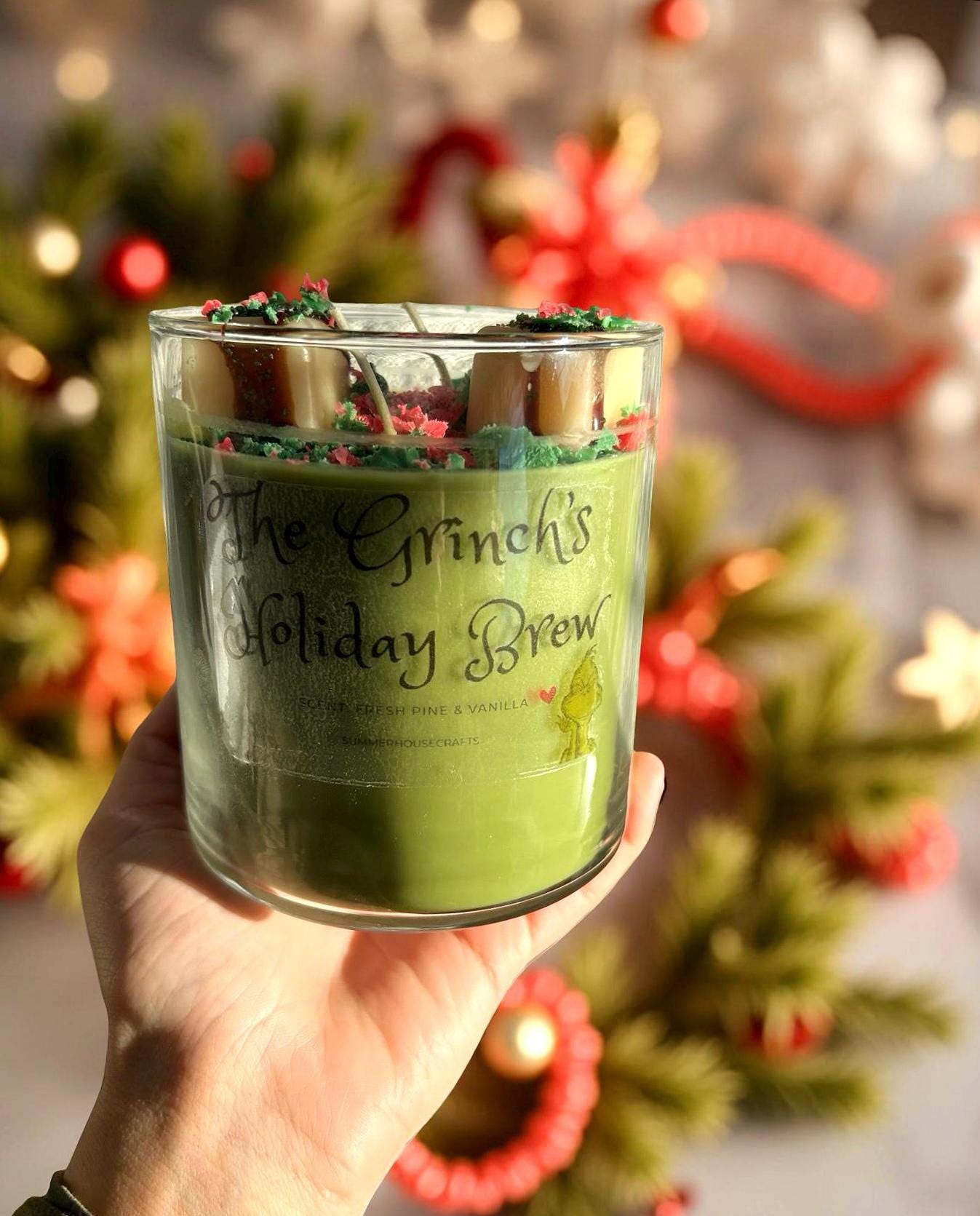 Grinch Christmas Candle • Fresh Pine & Vanilla Scent • Whoville Decor ...