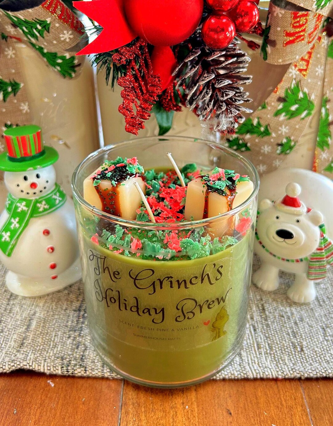 Grinch Christmas Candle • Fresh Pine & Vanilla Scent • Whoville Decor ...