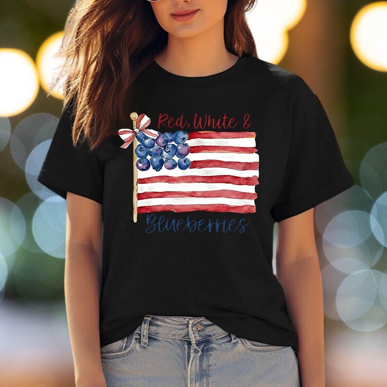 Freedom Graphic Tee, USA Flag Red White and Blueberries (memorial 1993 ...