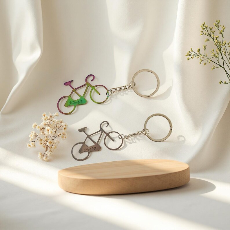 Enamel Bicycle Keychain: Stainless Steel Bike Key Ring, Custom Engraved ...