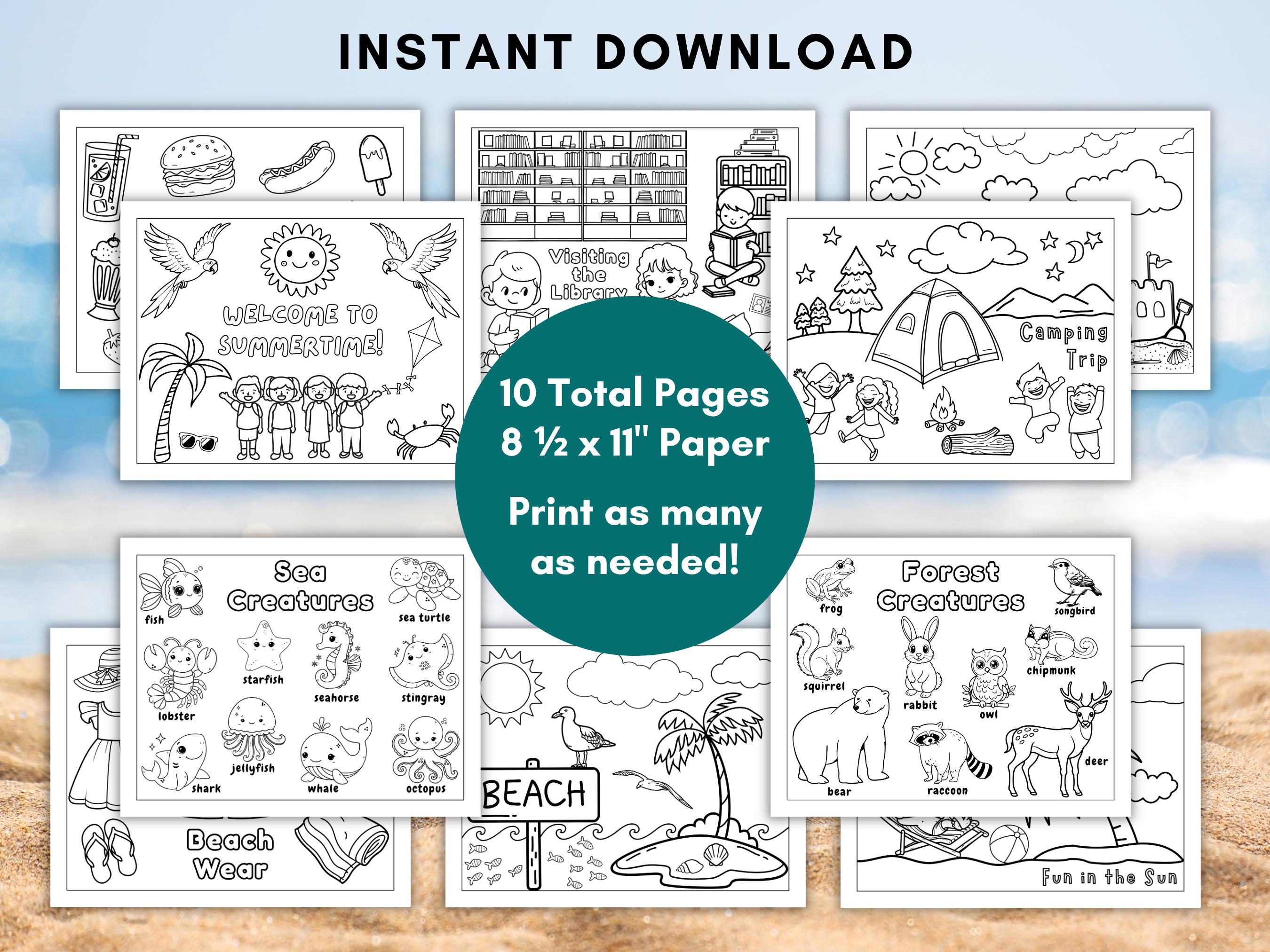 Summer Coloring Pages, Sea Creatures Theme, Kids Activity (PDF Download ...