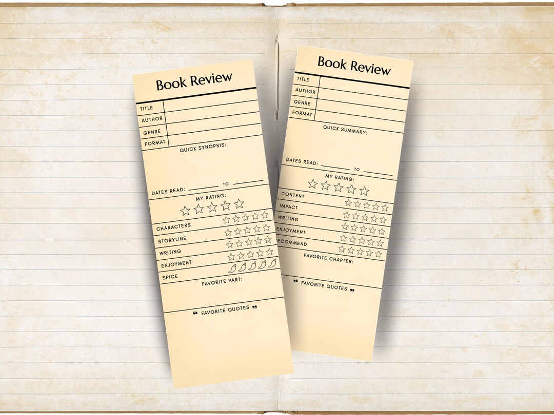 Book Review Bookmark, Library Card Style Bookmark for Readers, Book ...