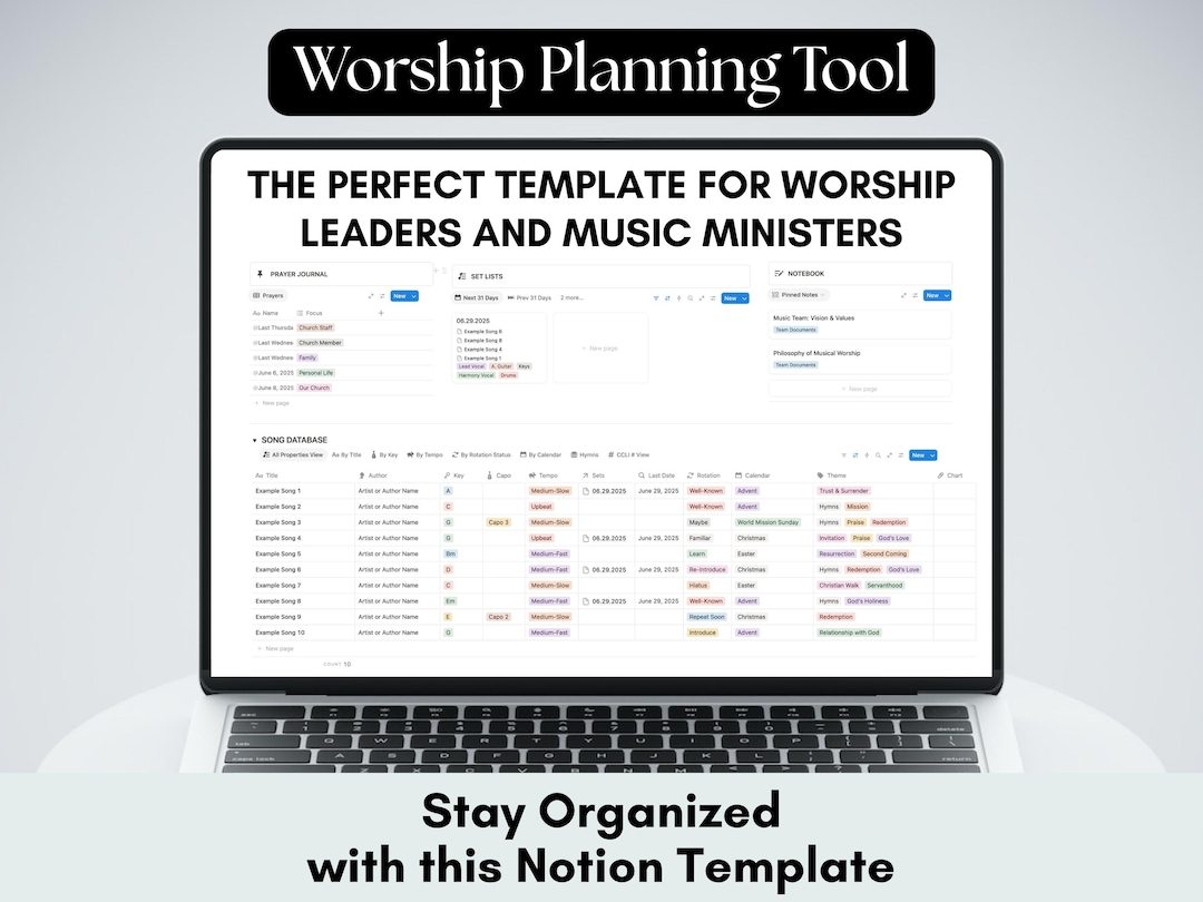 Worship Leader Planning Template, Music Minister Notion Dashboard ...