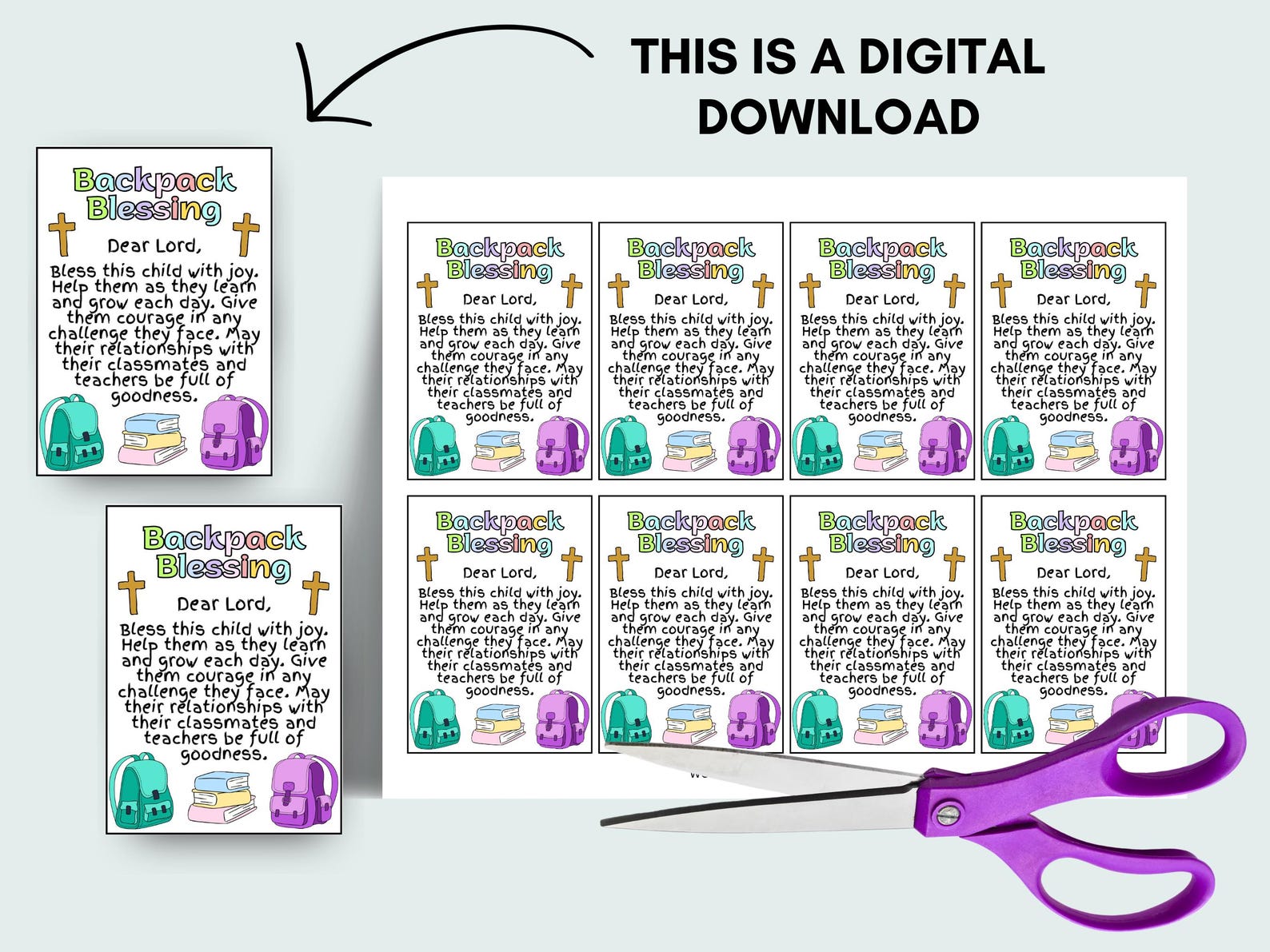 Backpack Blessing Prayer Tags: Back to School Gift Favors (PDF Download ...