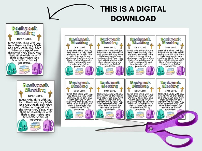 Backpack Blessing Prayer Tags: Back to School Gift Favors (PDF Download ...