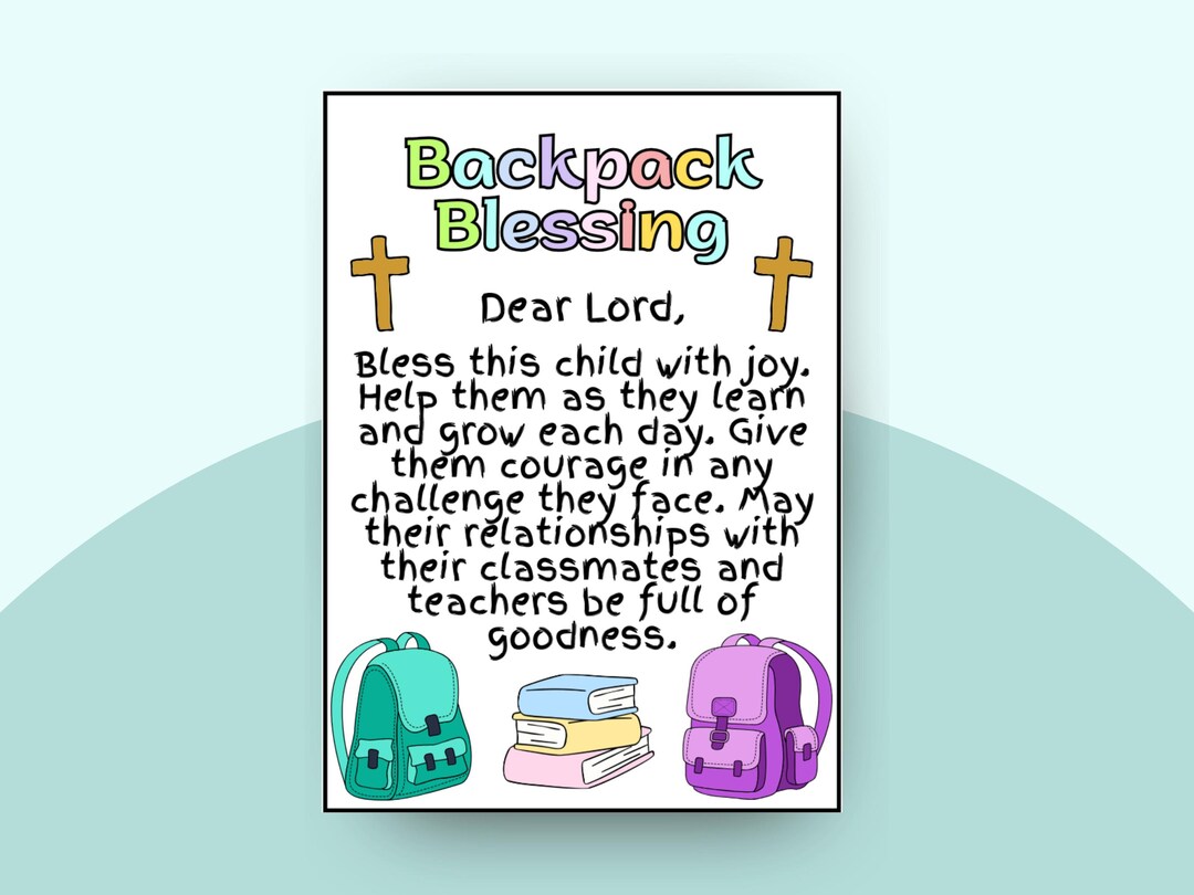 Backpack Blessing Prayer Tags: Back to School Gift Favors (PDF Download ...