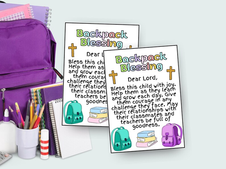 Backpack Blessing Tags, Back to School Blessing of the Backpacks Prayer ...