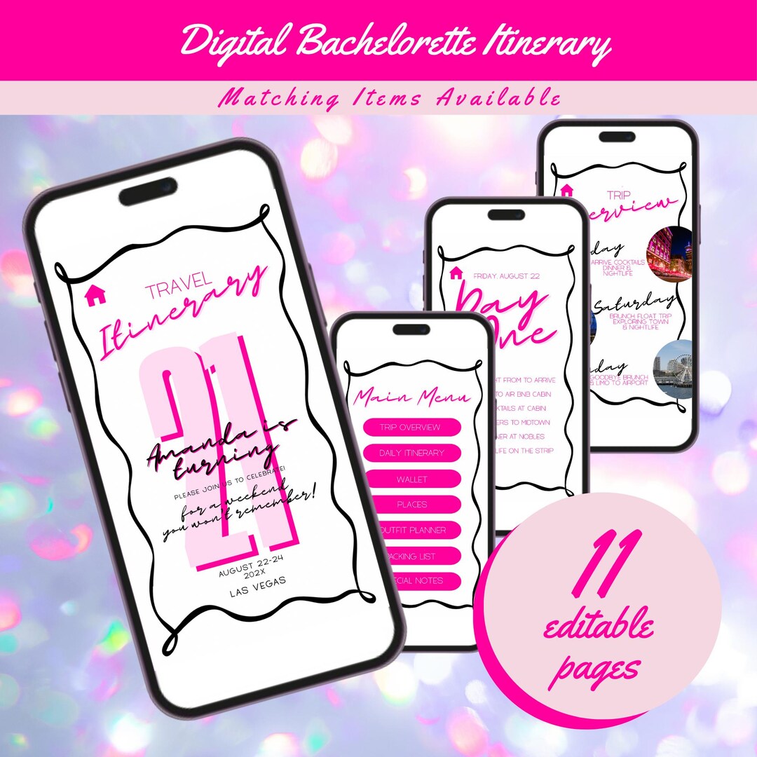 21 Birthday Itinerary, Editable Template for 21st Birthday Party, Weekend Planner Template ...