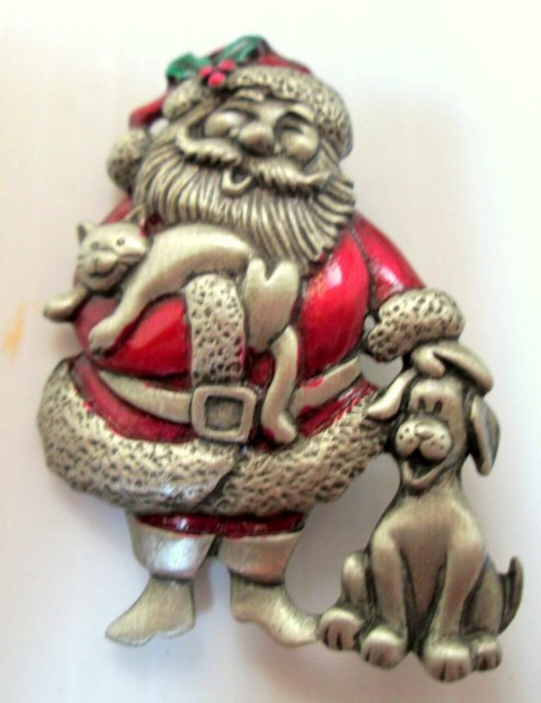 Vintage JJ Pin-santa Claus, Cat and Dog-jonette Brooch Made in USA ...