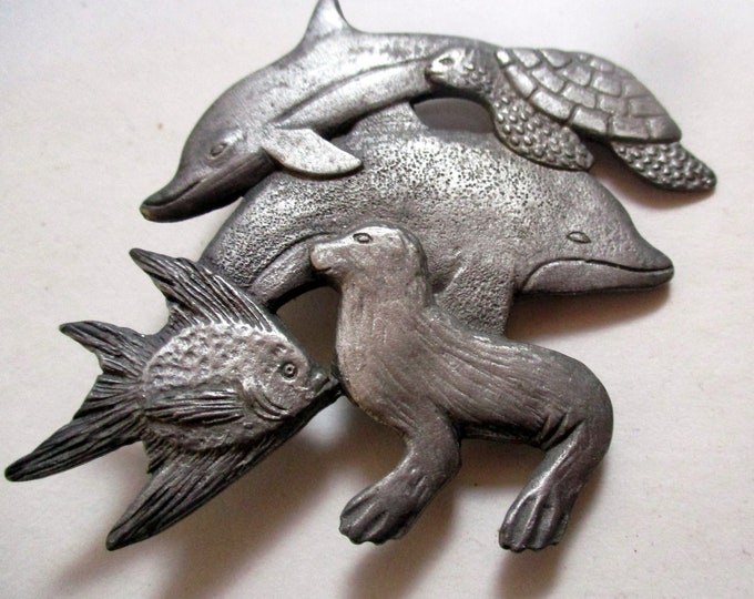 Vintage JJ Jonette Pin- Animals-fish Turtle Seal- Unique Gift ...