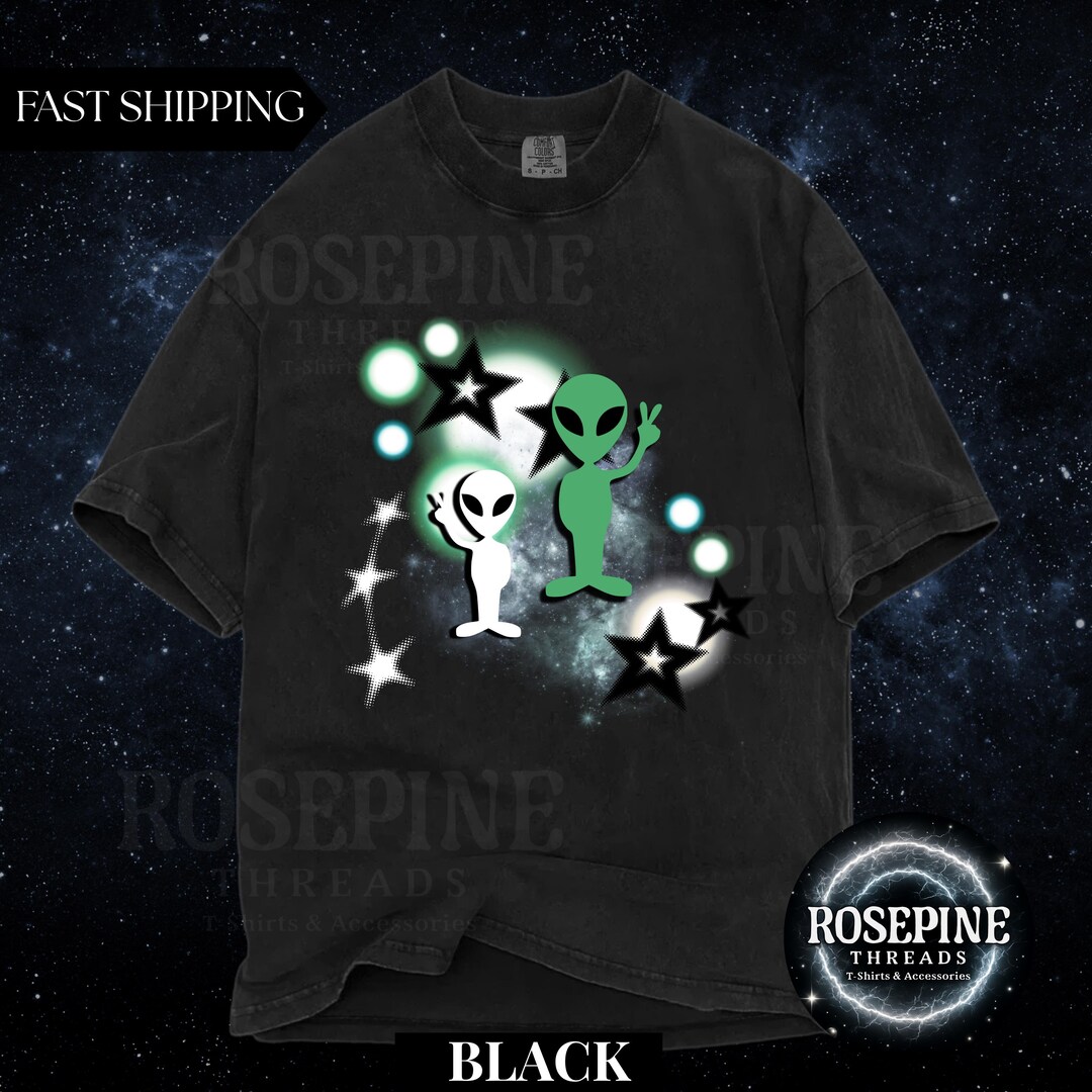 Green Aliens Peace Sign T-shirt | Cute Y2K Space UFO Design I Rave ...