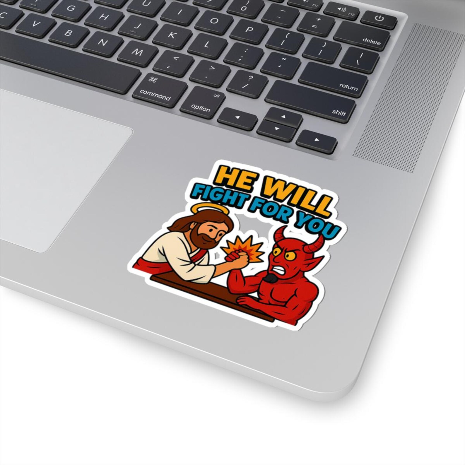 Jesus Arm Wrestling Satan Kiss-cut Stickers, Jesus Vs Devil, Christian ...