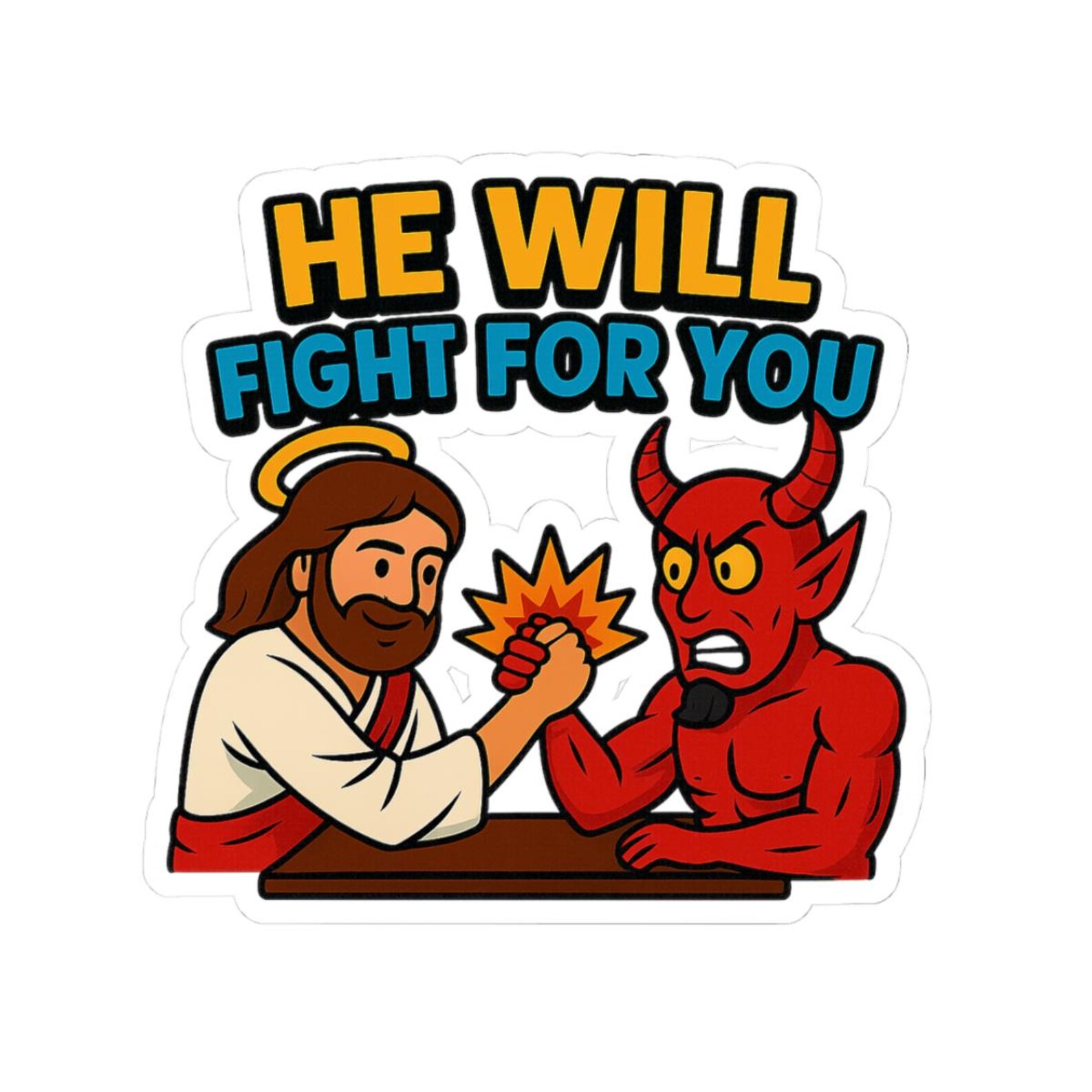 Jesus Arm Wrestling Satan Kiss-cut Stickers, Jesus Vs Devil, Christian ...