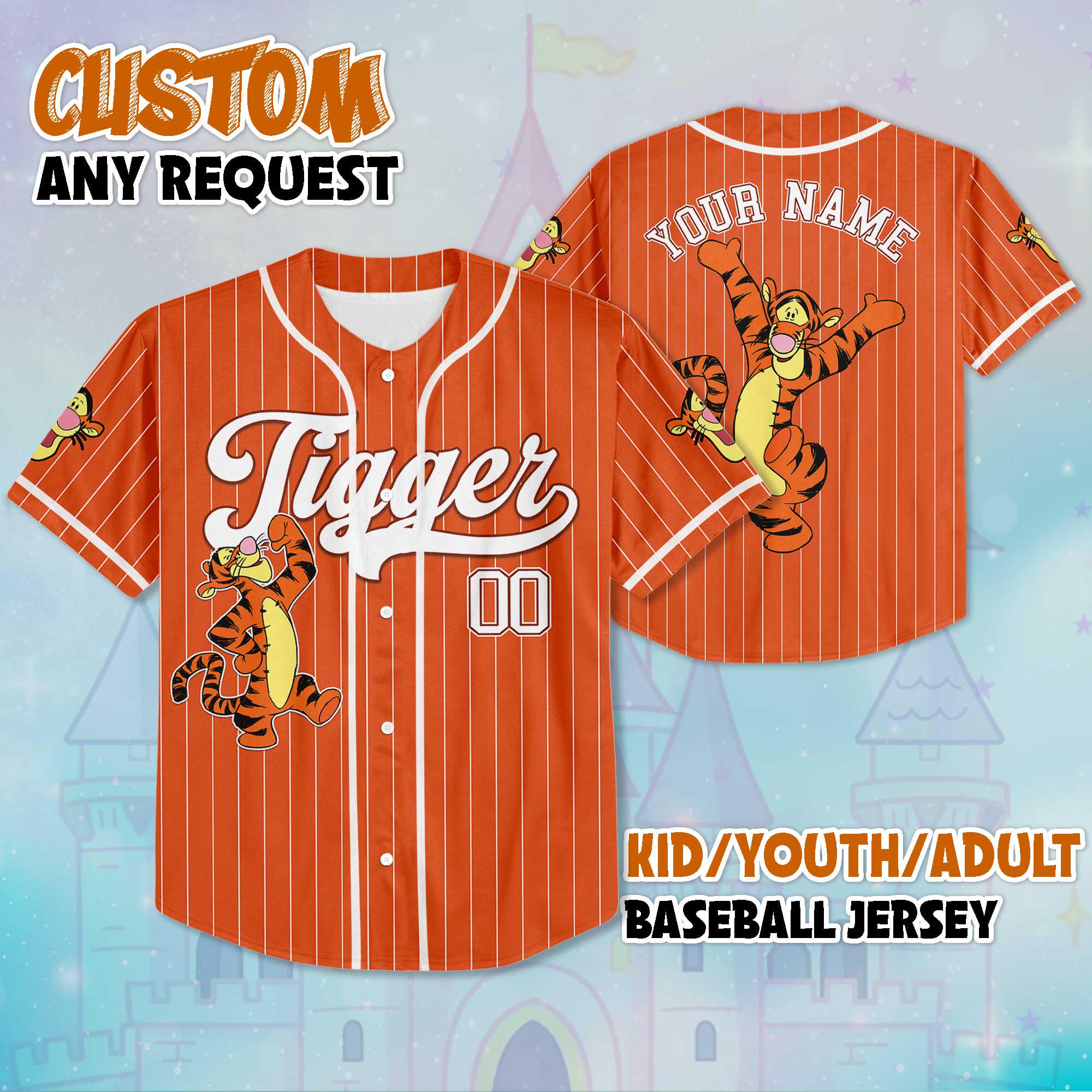 Custom Winnie the Pooh Tigger Baseball Jersey: Polyester Spandex Blend ...