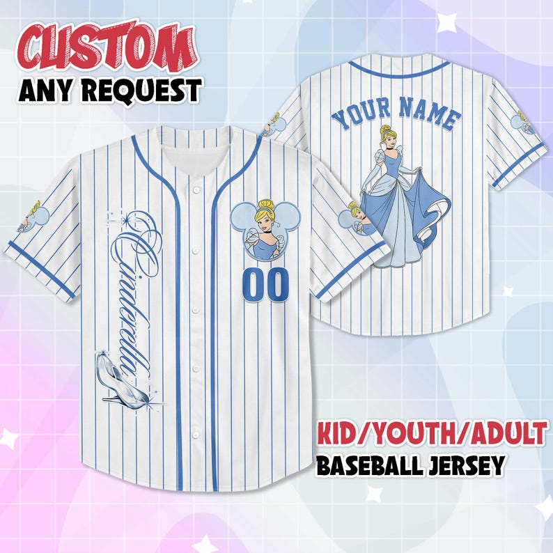 Personalized Cinderella Princess Baseball Jersey, Custom Disney ...